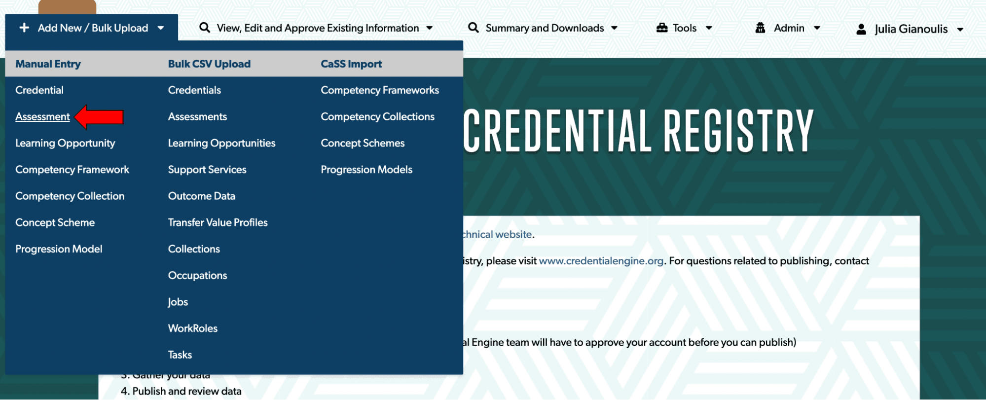 Entering and Approving Assessment Data - Credential Registry Guidance
