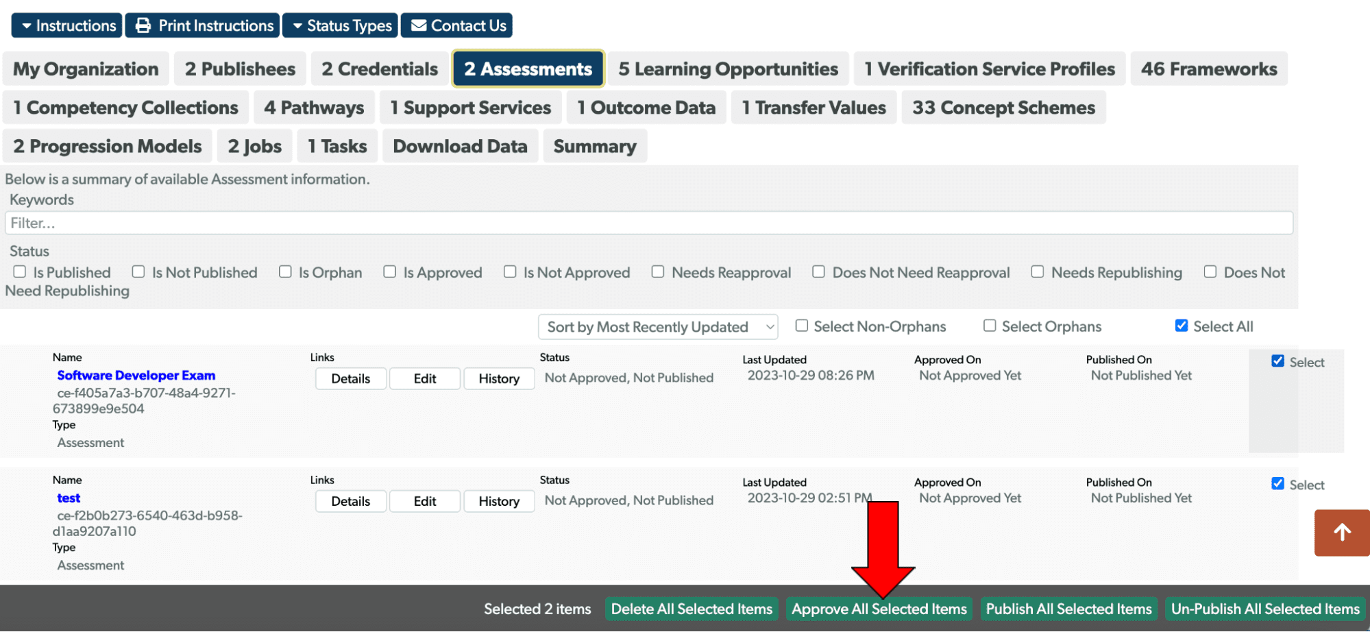 Entering and Approving Assessment Data - Credential Registry Guidance