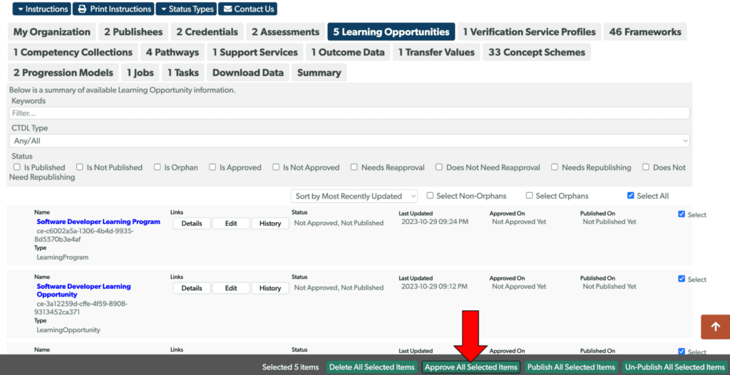 Entering and Approving Learning Opportunity Data - Credential Registry Guidance