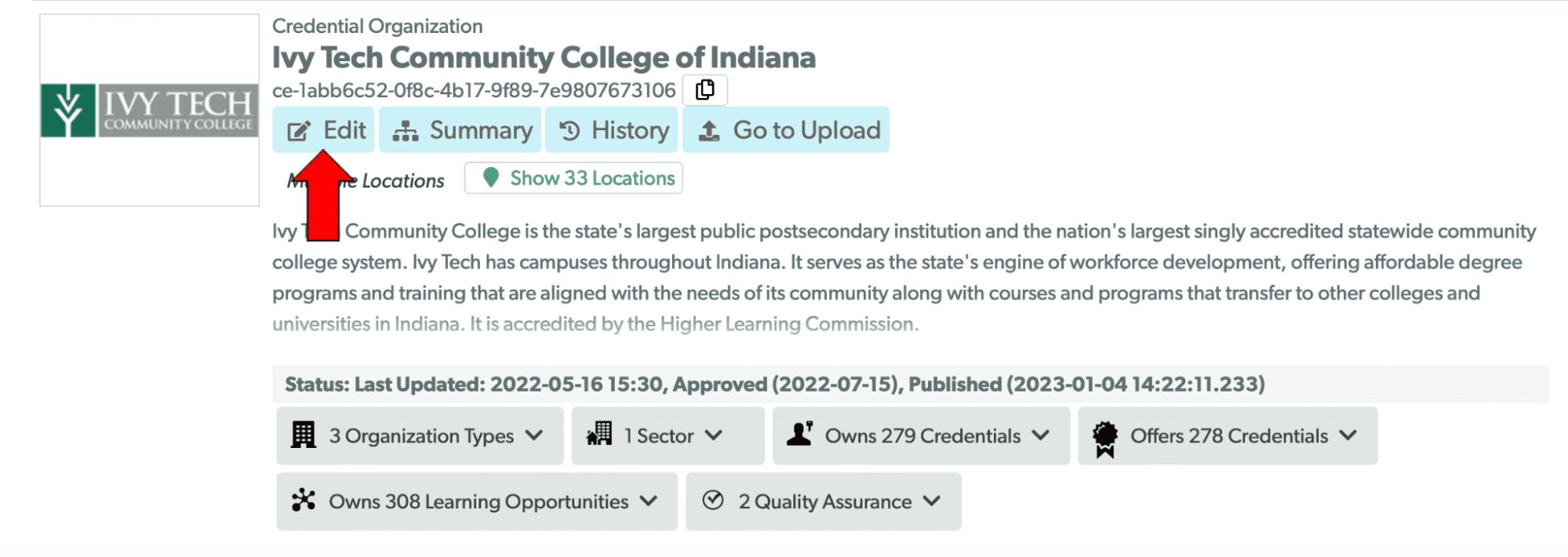 Entering and Approving Organization Recommended Benchmark Data - Credential Registry Guidance