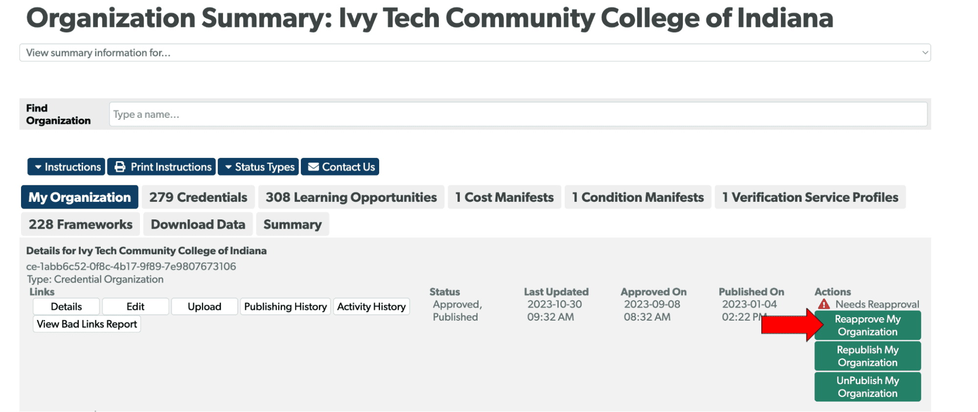 Entering and Approving Organization Recommended Benchmark Data - Credential Registry Guidance