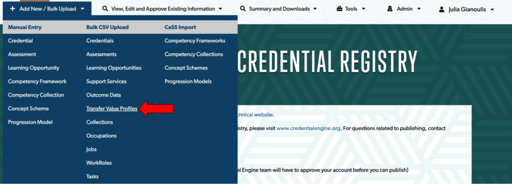 Uploading and Approving Transfer Value Data - Credential Registry Guidance