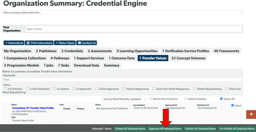 Uploading and Approving Transfer Value Data - Credential Registry Guidance