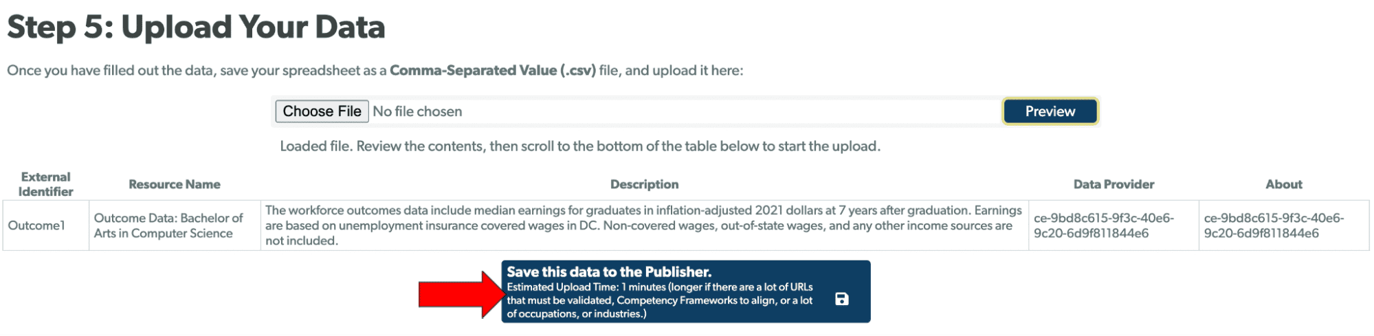 Uploading and Approving Outcome Data - Credential Registry Guidance