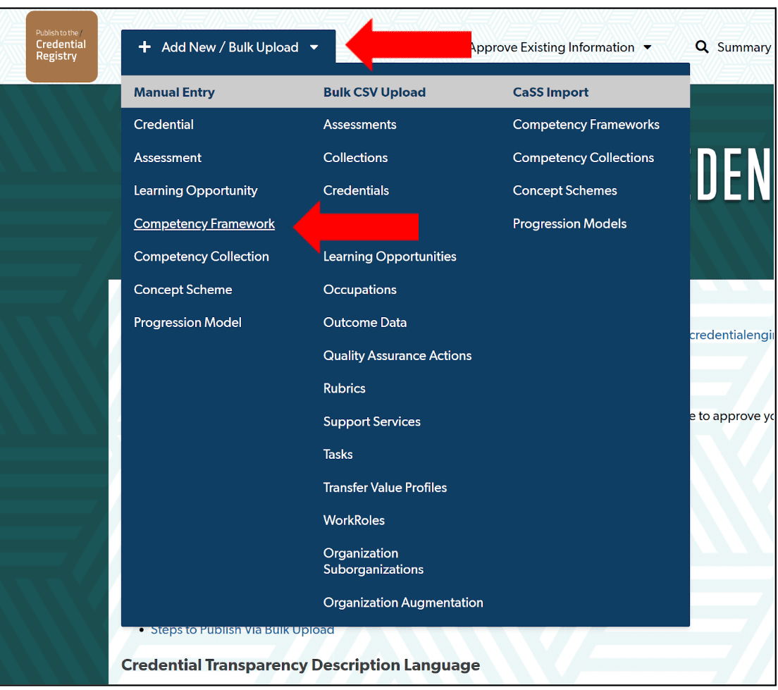 Entering Competency Framework via Copy/Paste Import - Credential Registry Guidance