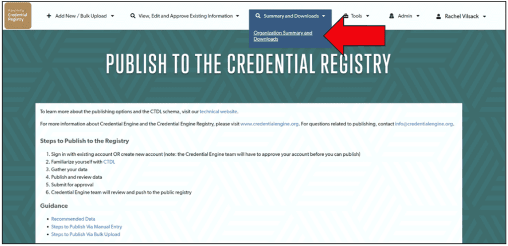 Manual Entry: Connecting a Learning Program to a Published Credential - Credential Registry Guidance