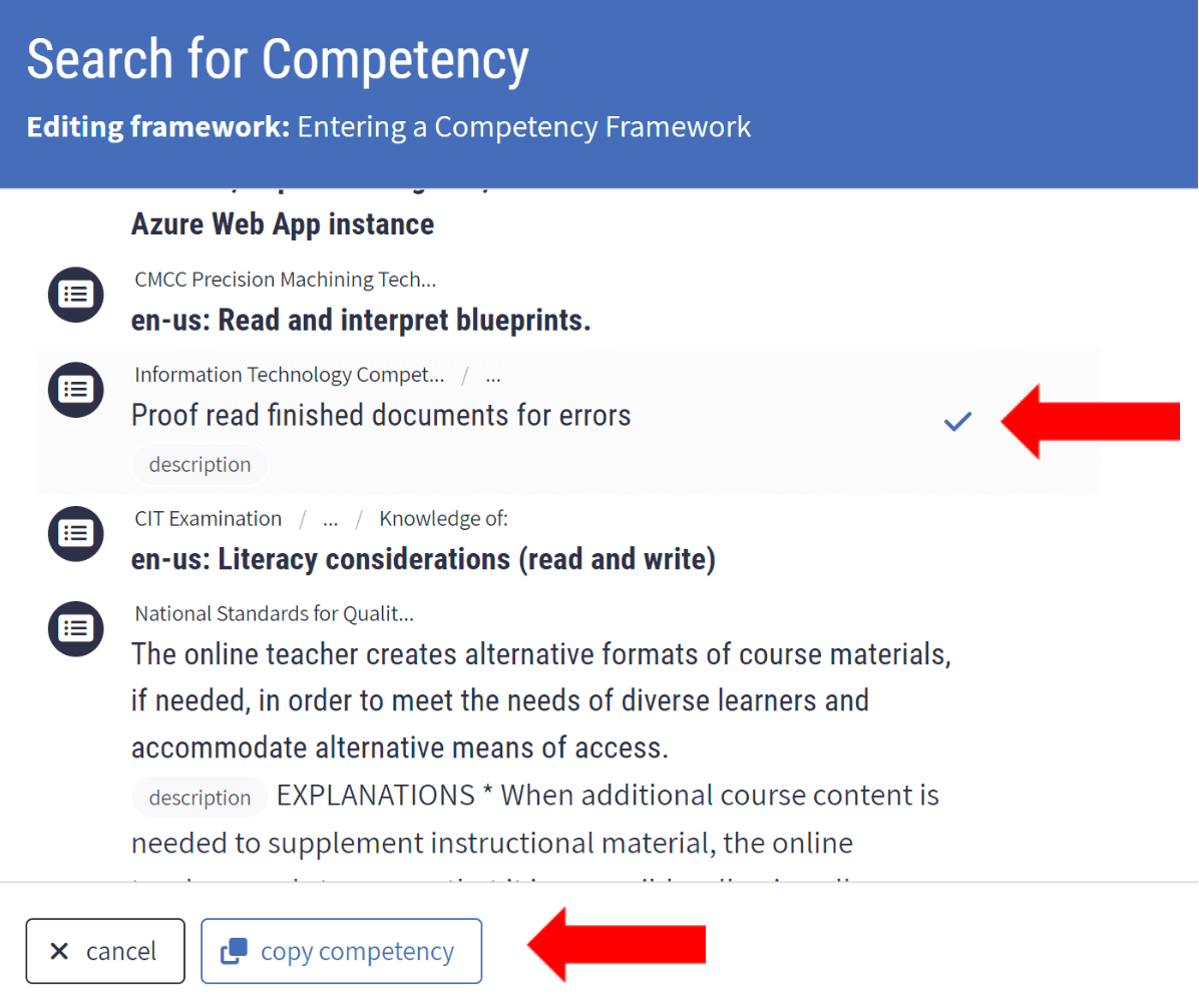 Entering Competency Framework or Competency Collection via Manual Entry ...