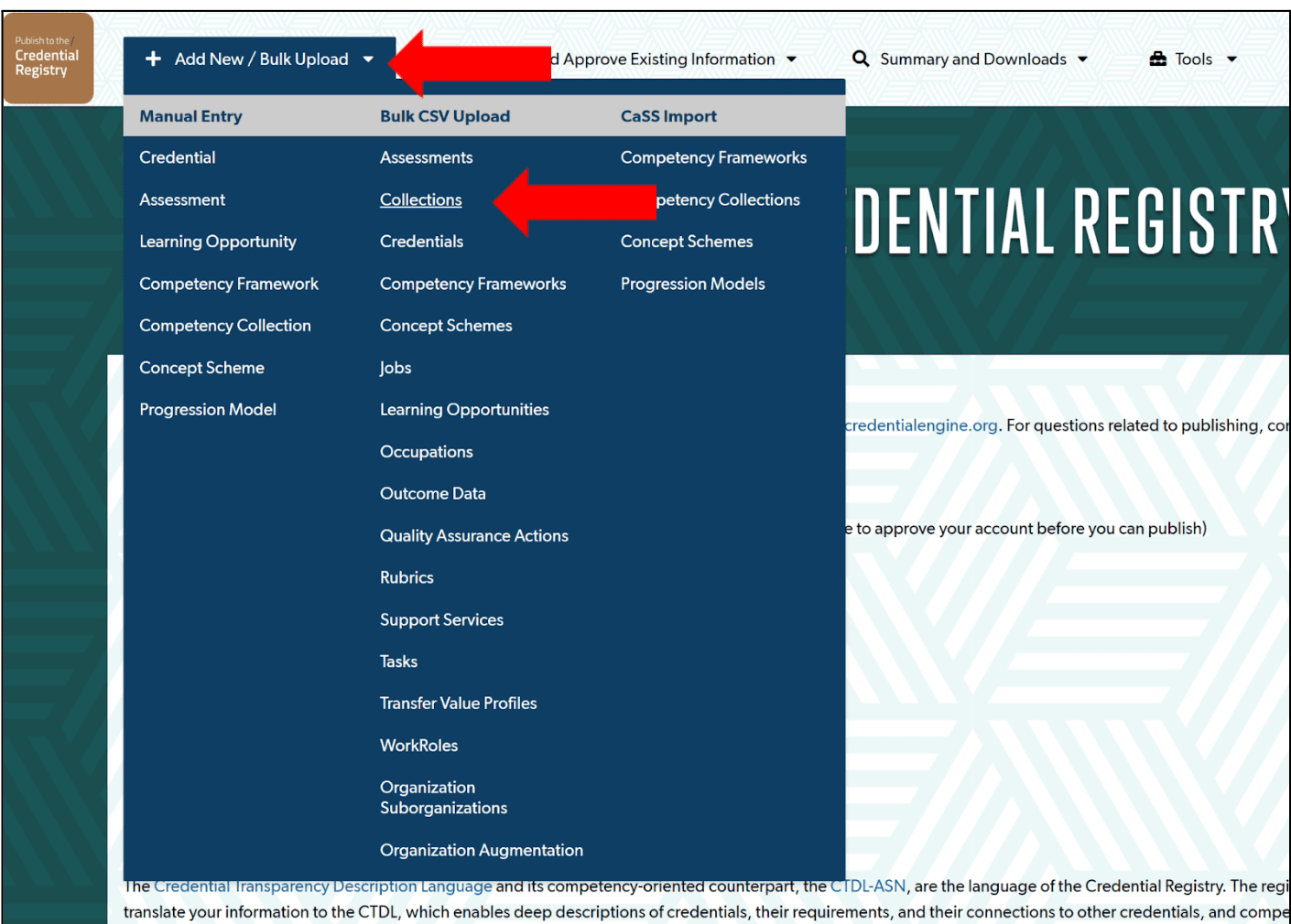 Instructions for Creating a Collection in the Registry - Credential Registry Guidance